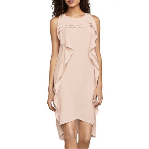 BCBGMaxAzria | Dresses | Bcbgmaxazria Pink Asymmetrical Ruffle Mini ...